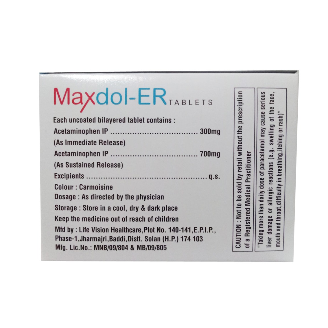 Maxdol ER |Acetaminophen Tablet 1gm | Pharmex Formulations